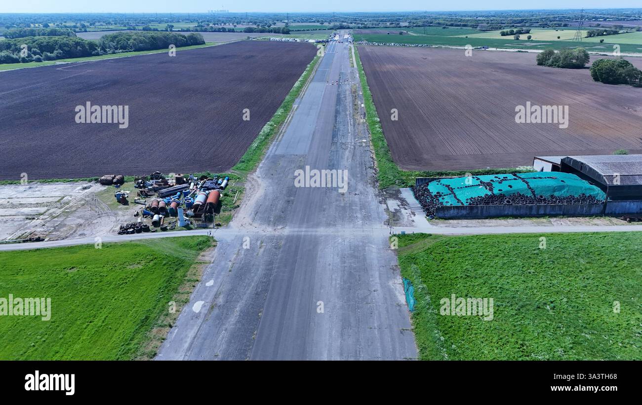 aerial view of RAF Melbourne forma ww2 military airfield main runway ...