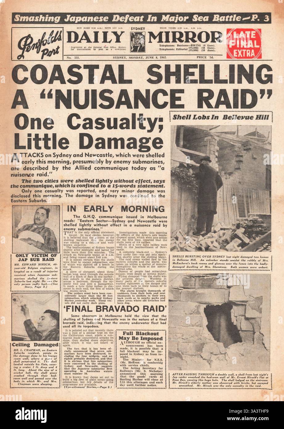 1942 front page Daily Mirror (Sydney) Bombing Raids on Australian Coast ...