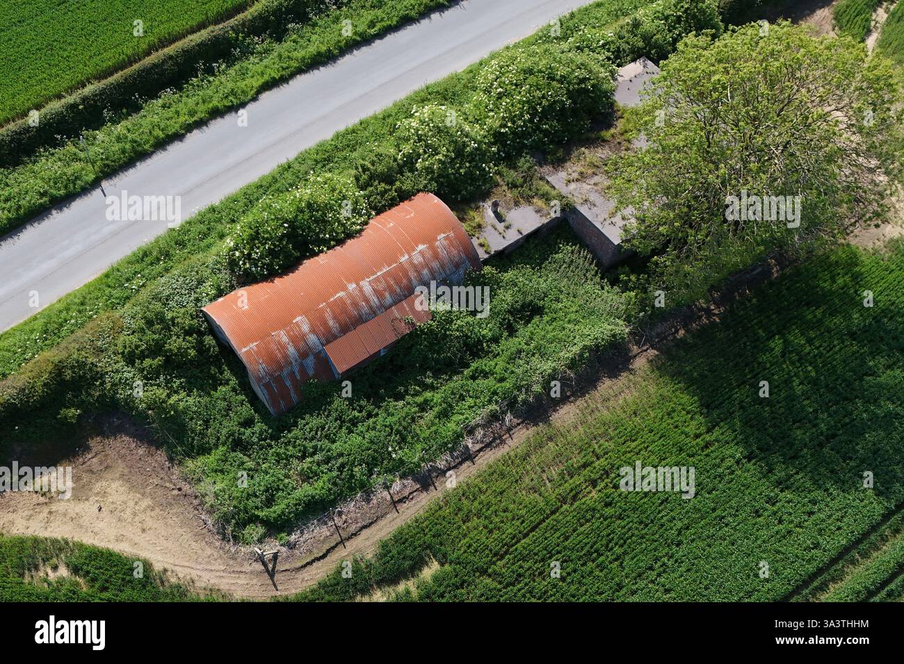 aerial view of WW2 Military Architecture, Former RAF Lissett WW2 bomber ...