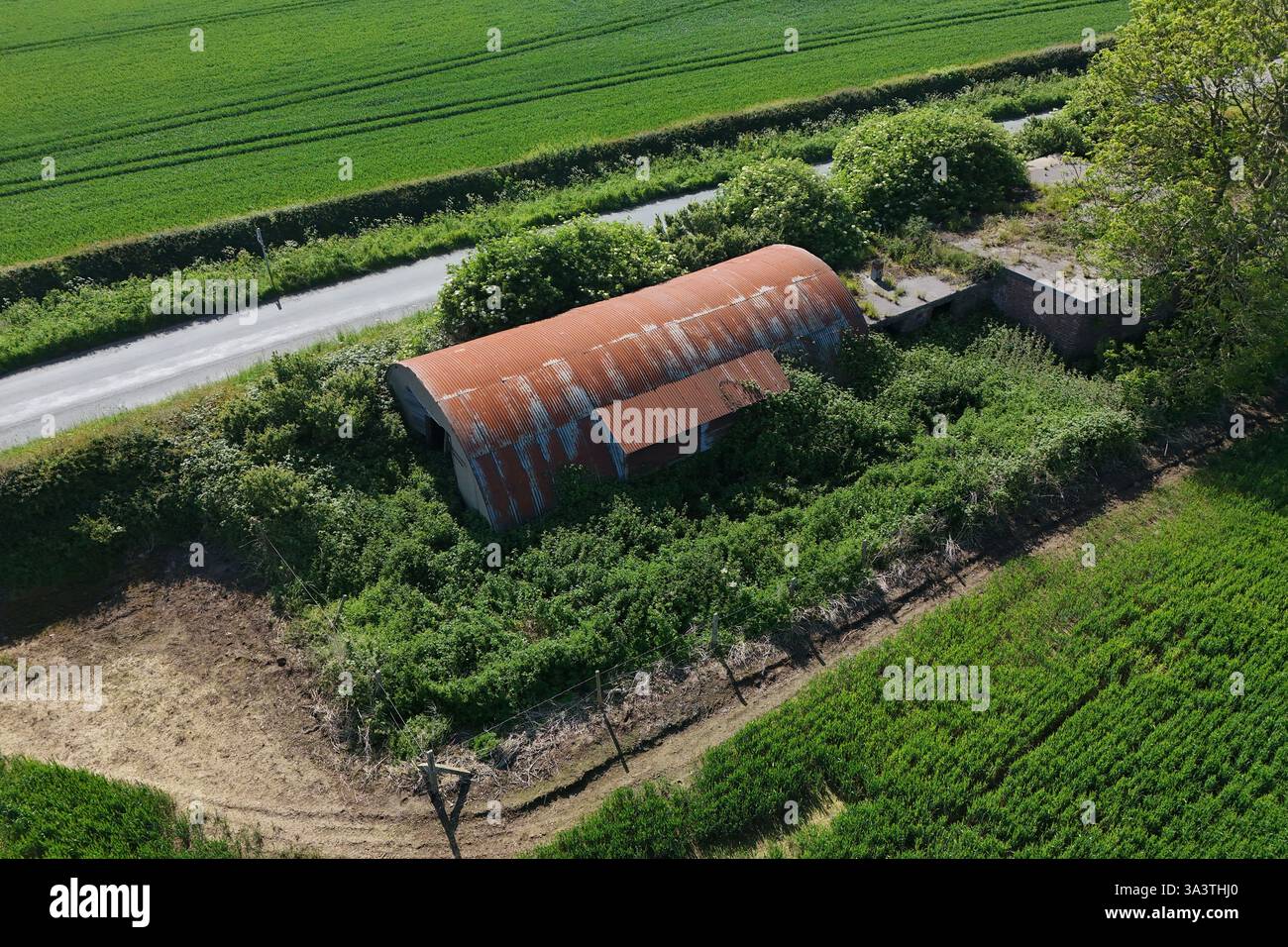 aerial view of WW2 Military Architecture, Former RAF Lissett WW2 bomber ...