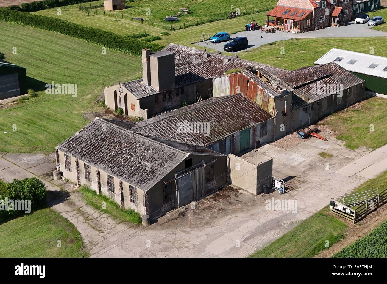 aerial view of WW2 Military Architecture, Former RAF Lissett WW2 bomber ...