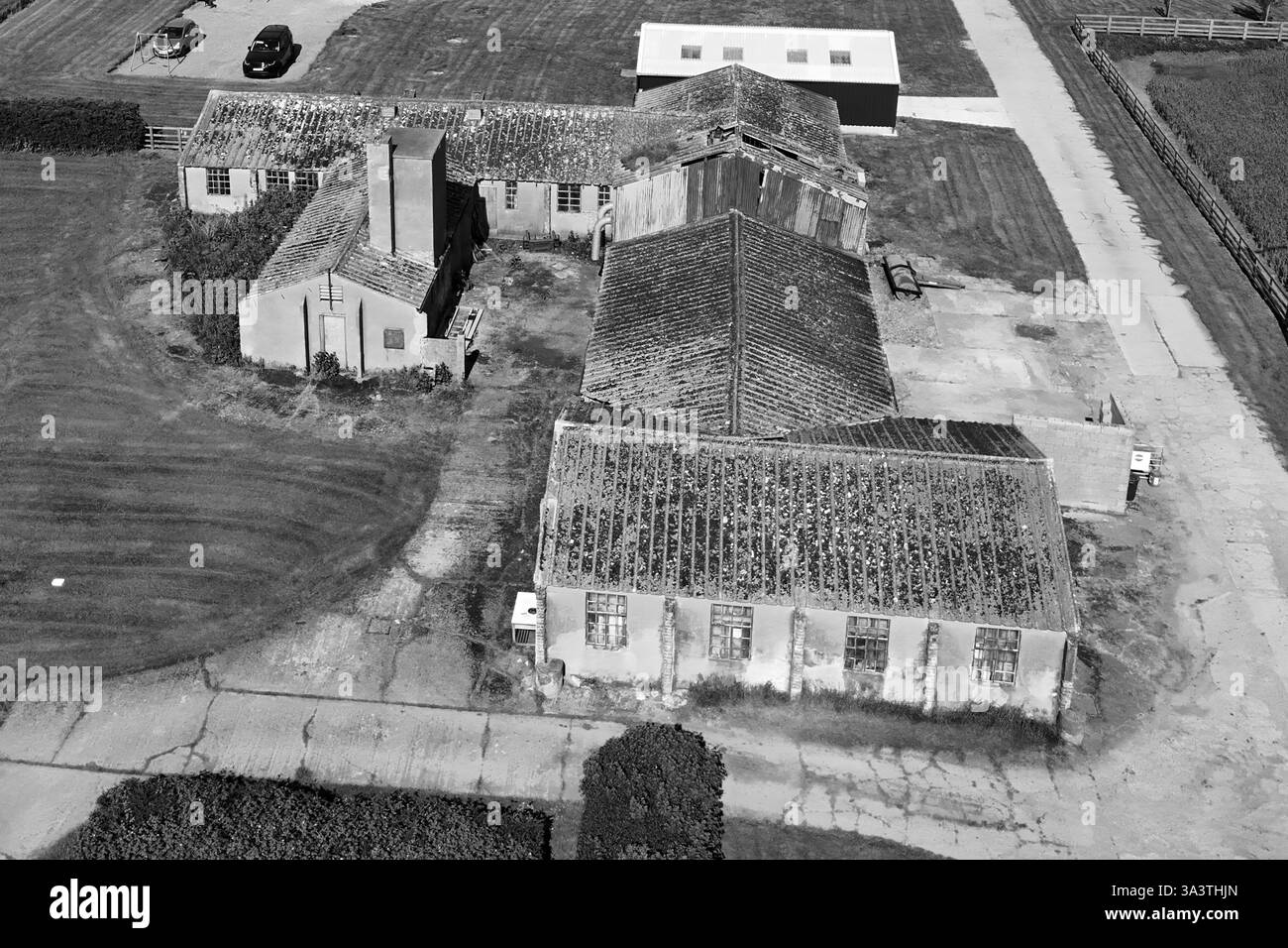 aerial view of WW2 Military Architecture, Former RAF Lissett WW2 bomber ...
