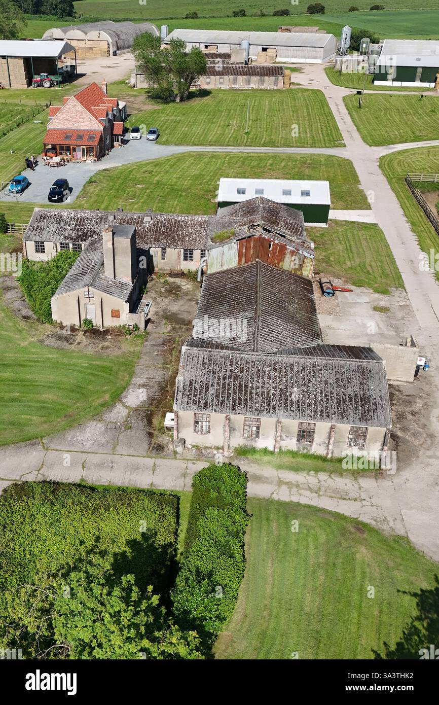 aerial view of WW2 Military Architecture, Former RAF Lissett WW2 bomber ...