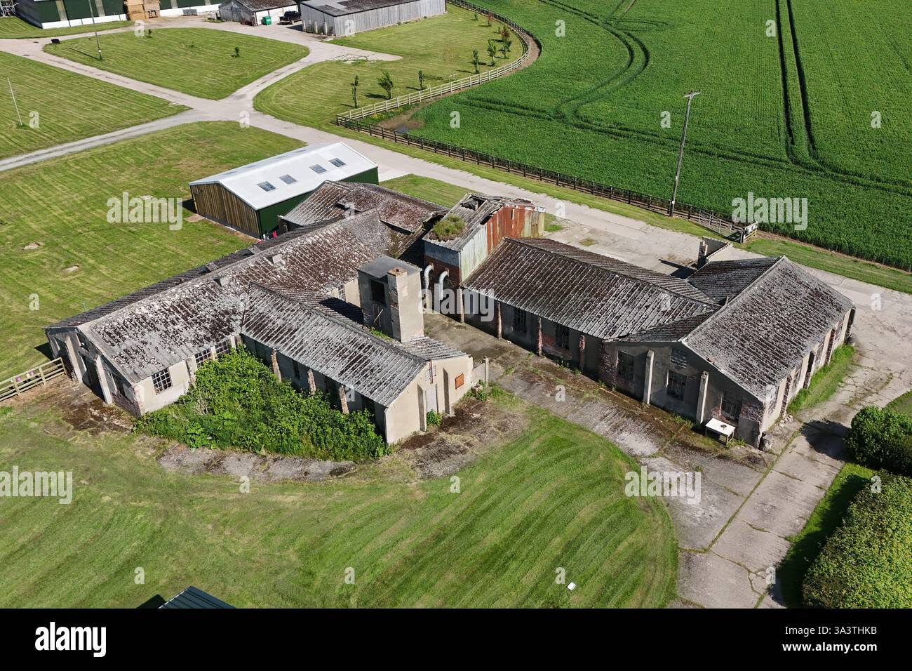 aerial view of WW2 Military Architecture, Former RAF Lissett WW2 bomber ...