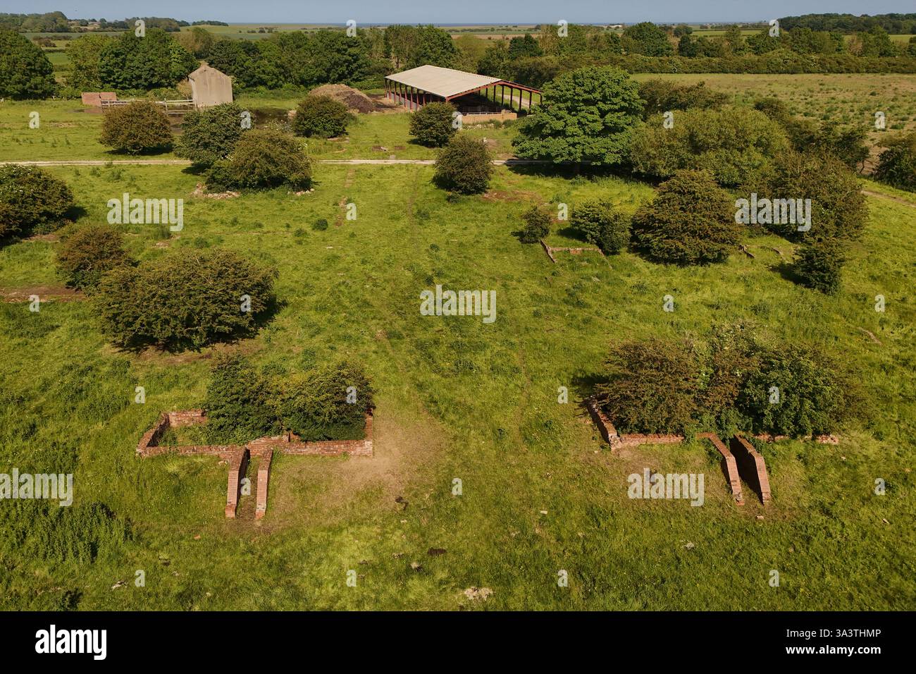 aerial view of WW2 Military Architecture, Former RAF Lissett WW2 bomber ...
