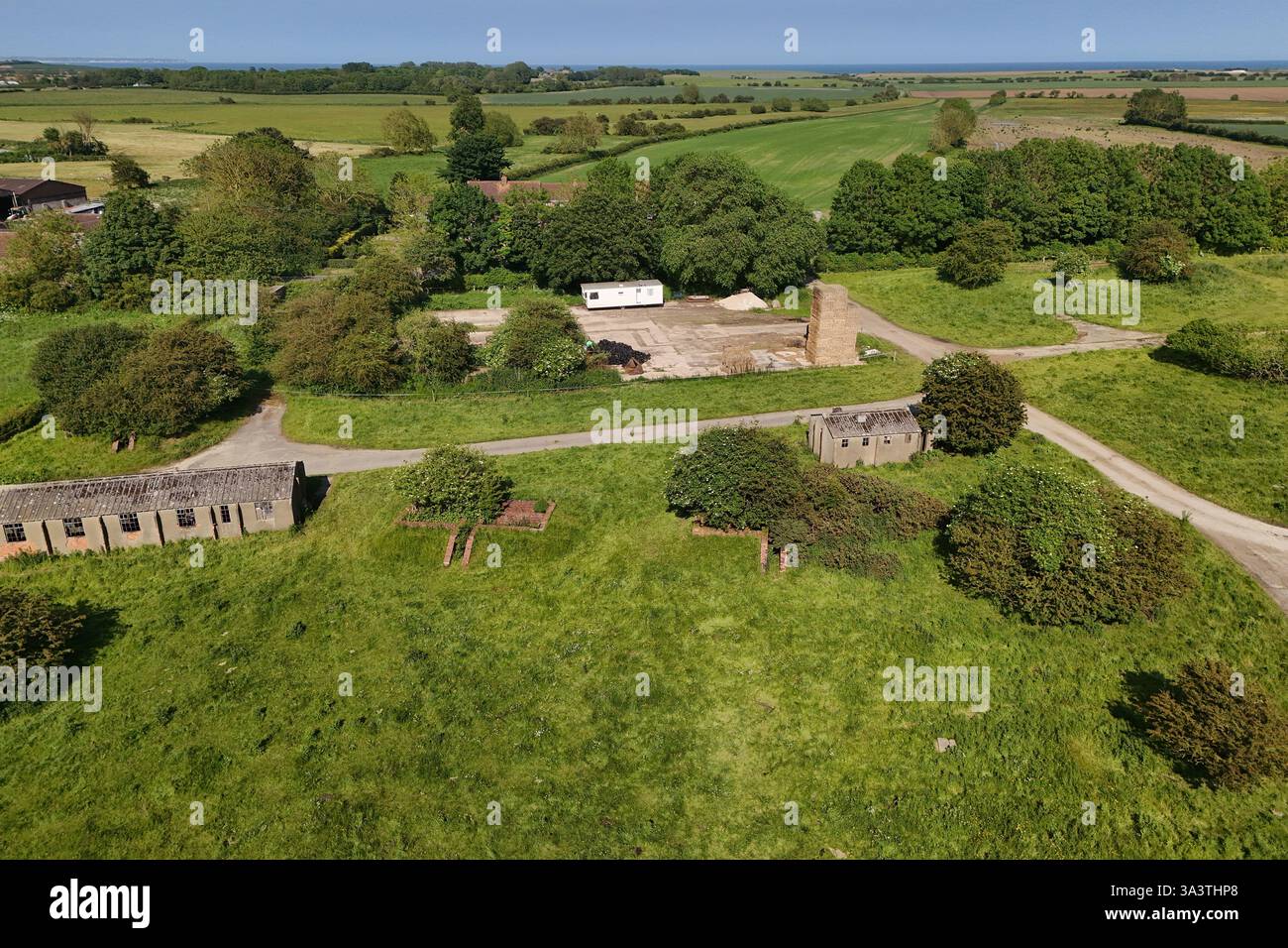 aerial view of WW2 Military Architecture, Former RAF Lissett WW2 bomber ...