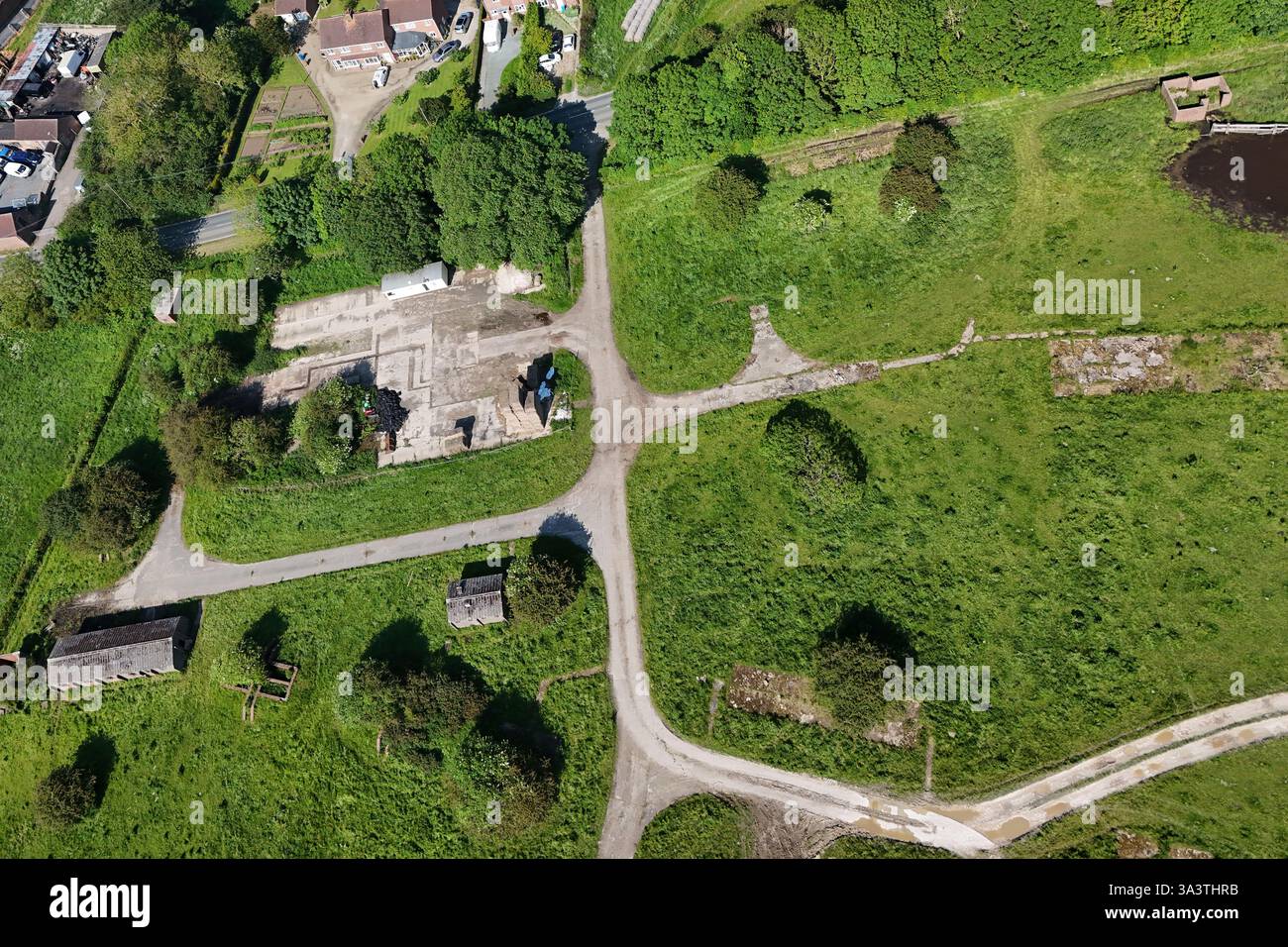 aerial view of WW2 Military Architecture, Former RAF Lissett WW2 bomber ...