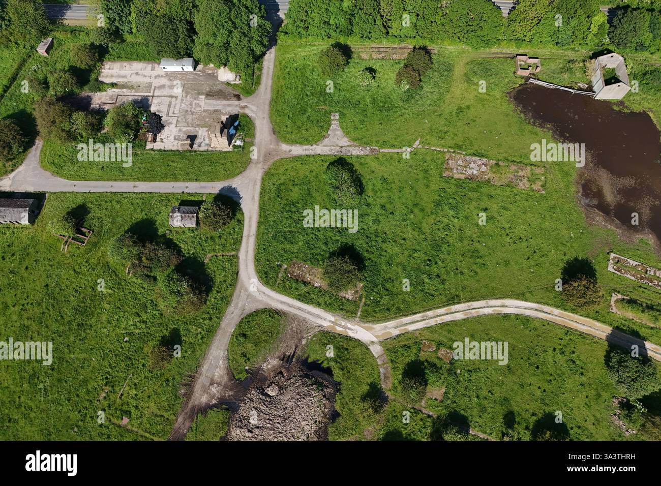 aerial view of WW2 Military Architecture, Former RAF Lissett WW2 bomber ...