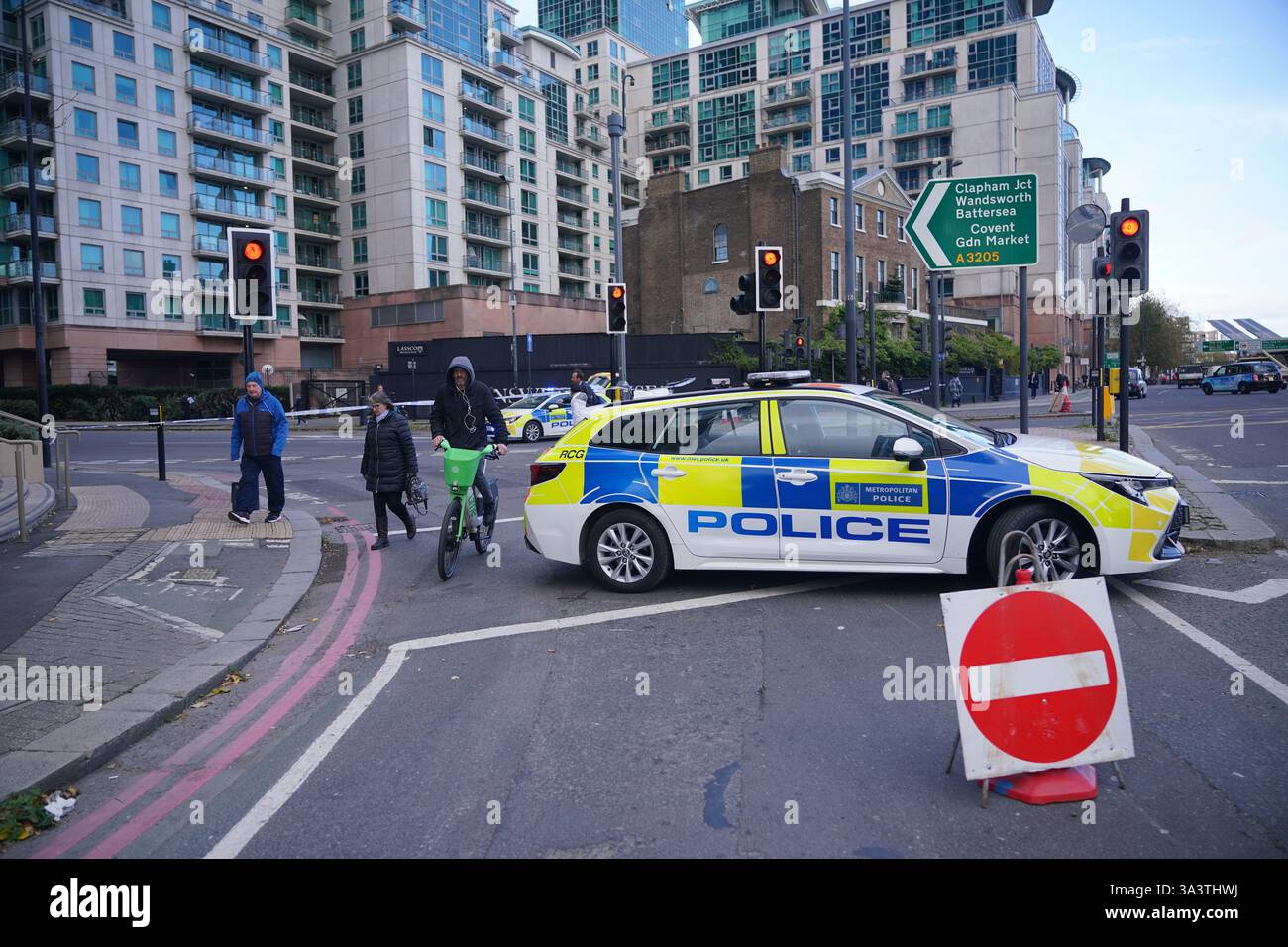 A police cordon near the US Embassy in Nine Elms, London, where ...