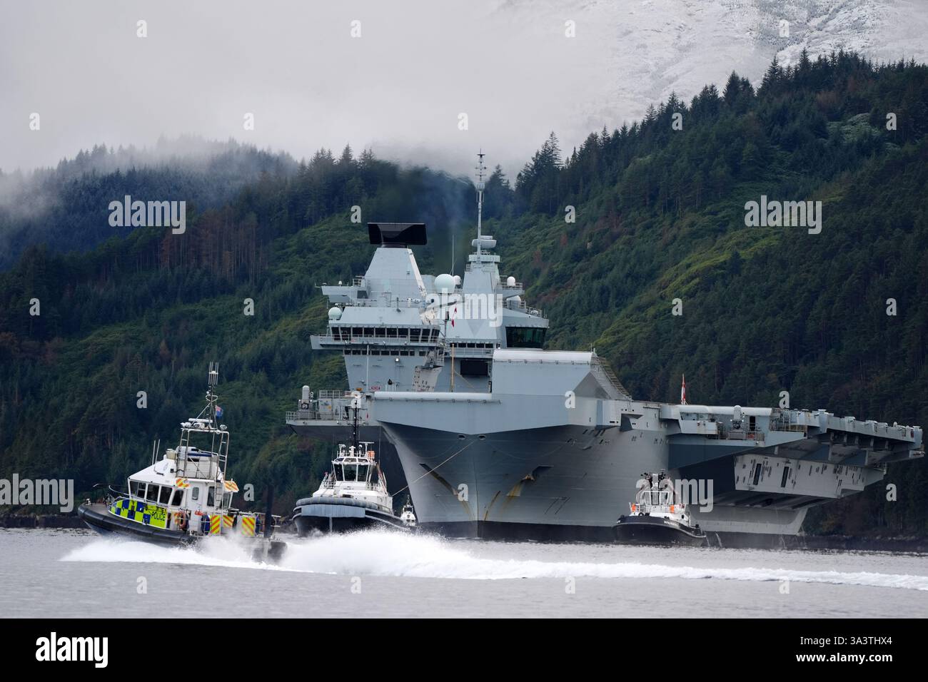 Royal Navy aircraft carrier HMS Prince of Wales arriving at Glenmallen ...