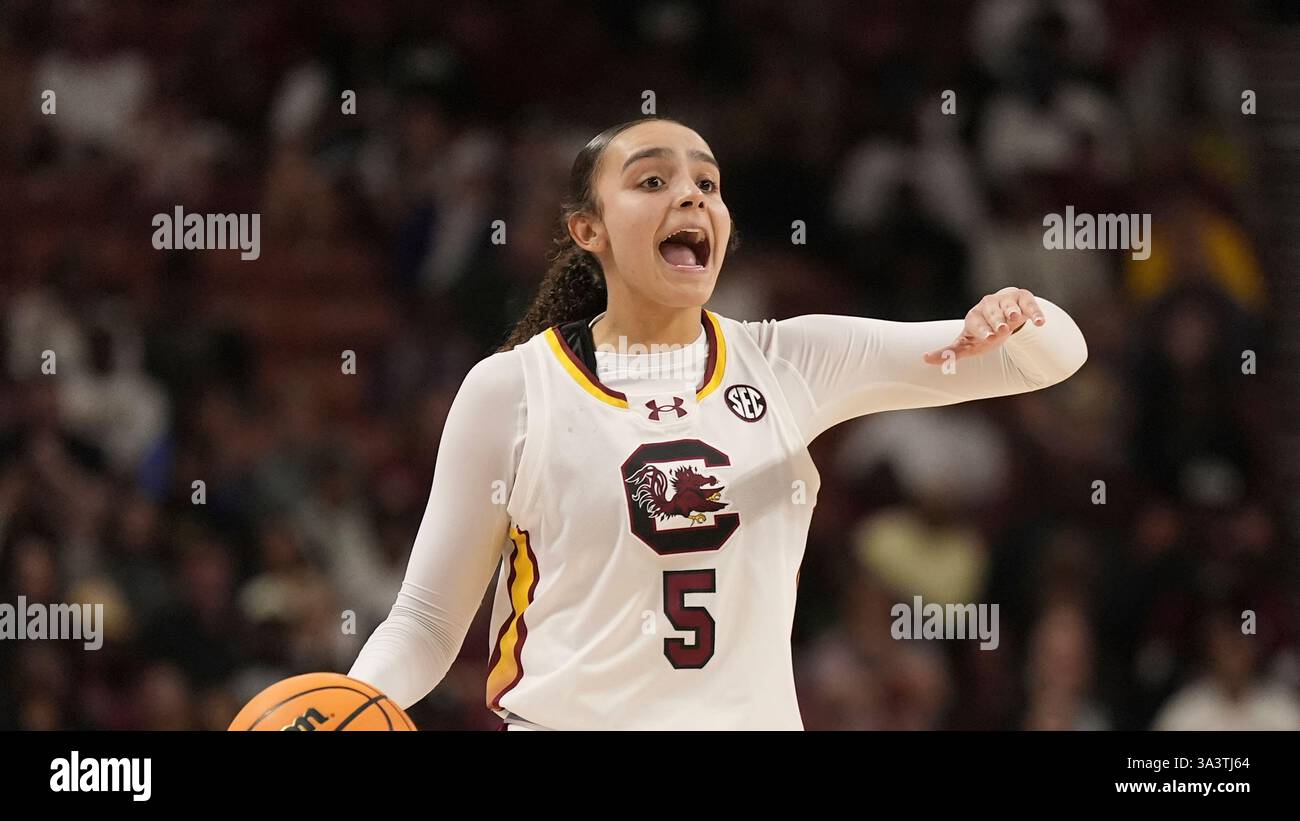 South Carolina guard Tessa Johnson brings the ball down court against ...