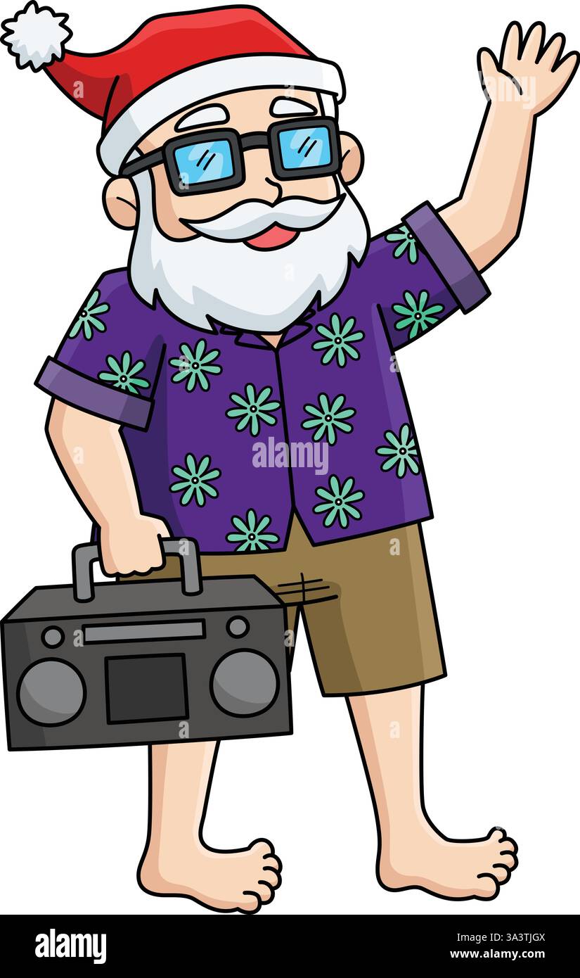 Christmas in July Santa with a Retro Radio Clipart Stock Vector Image ...