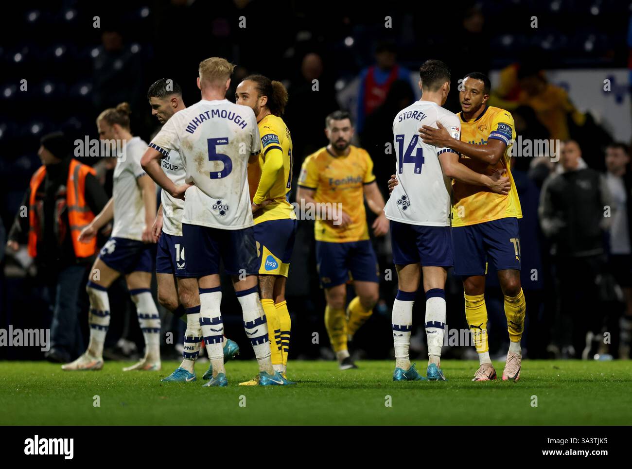 Players from both sides shake hands after the Sky Bet Championship ...
