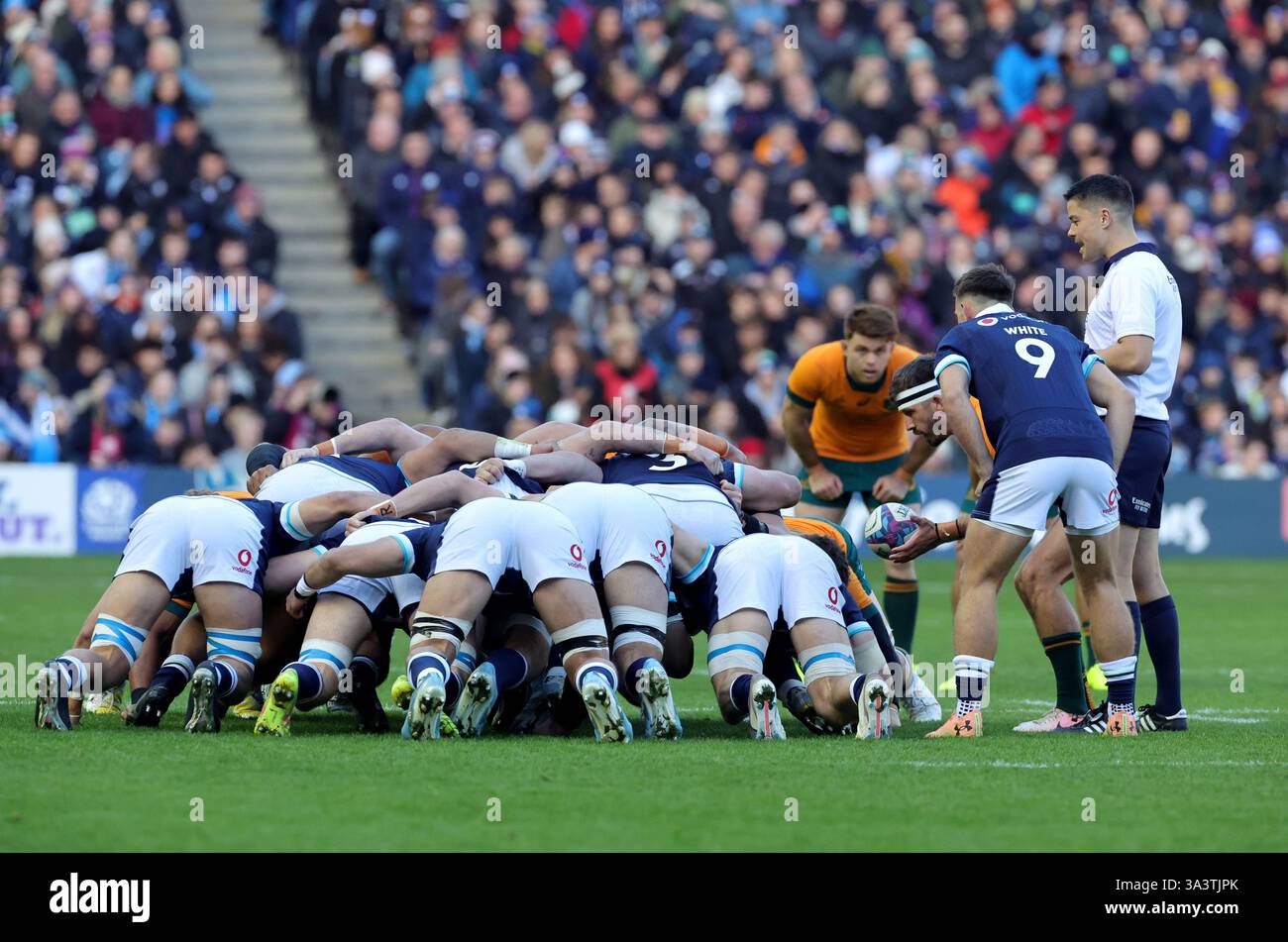 Players contest a scrum during the Autumn International match at ...