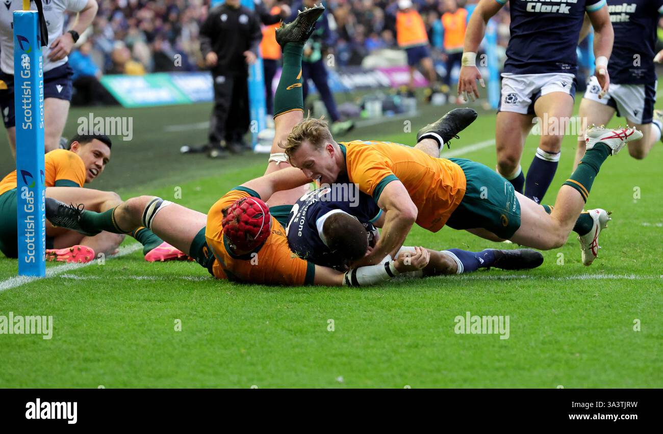 Scotland's Josh Bayliss goes over for a try during the Autumn ...