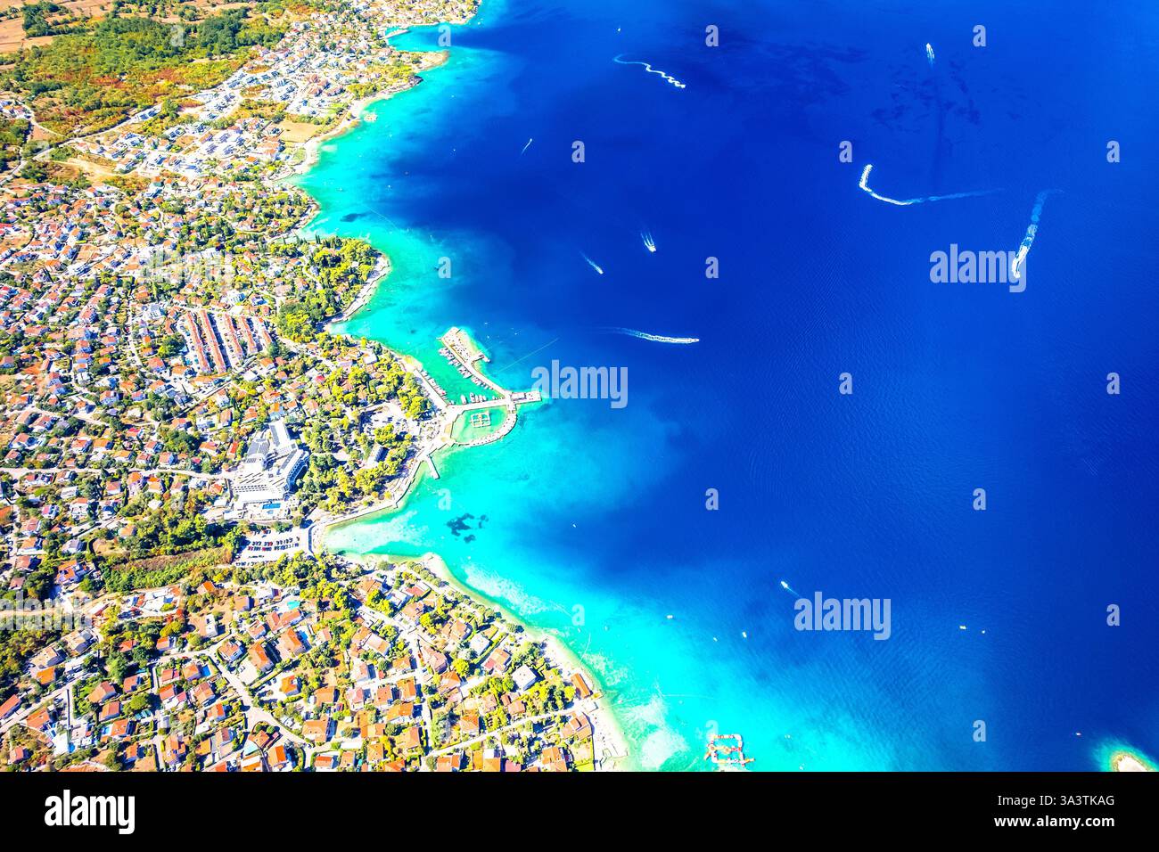 Aerial panoramic view of Malinska on Krk island, summer destination in ...