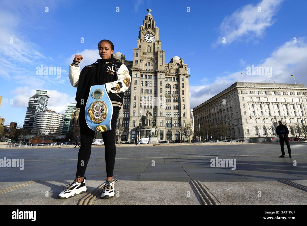 Boxer Natasha Jonas poses outside the Royal Liver Building during a ...