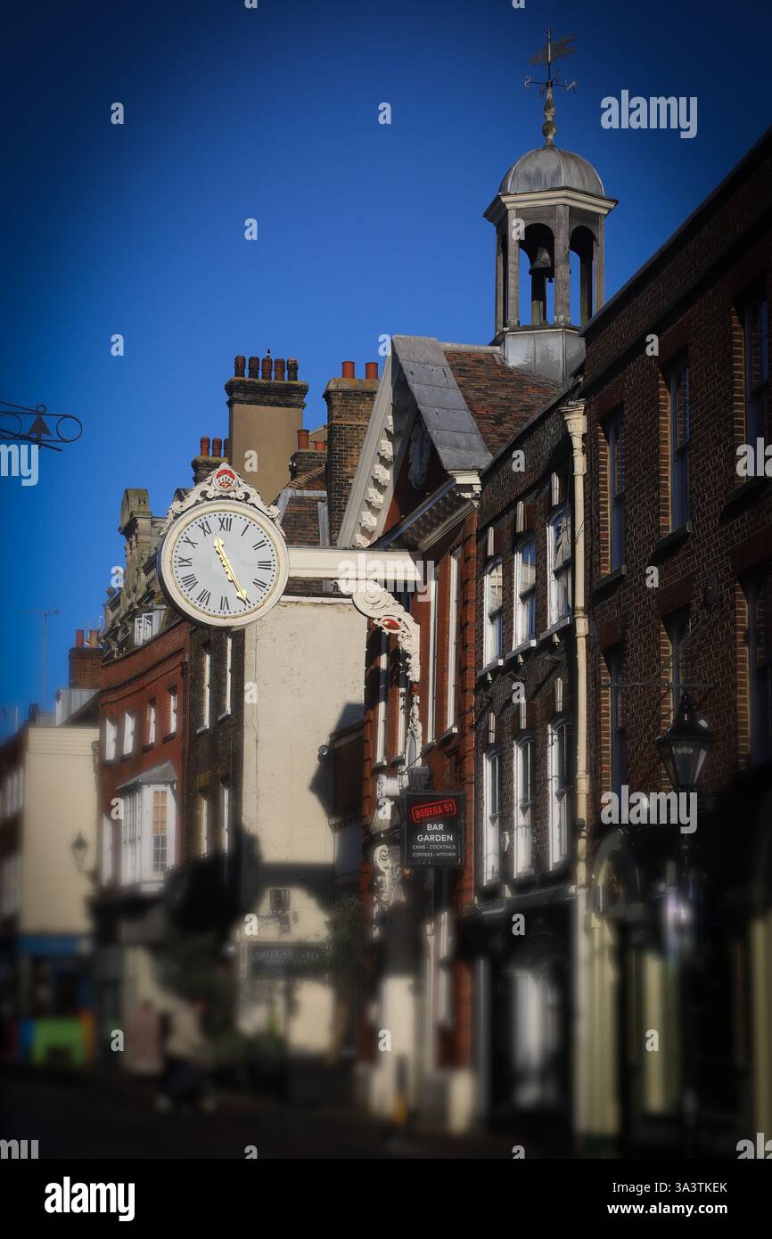Frosty morning view along Dickensian Rochester high street in Medway ...