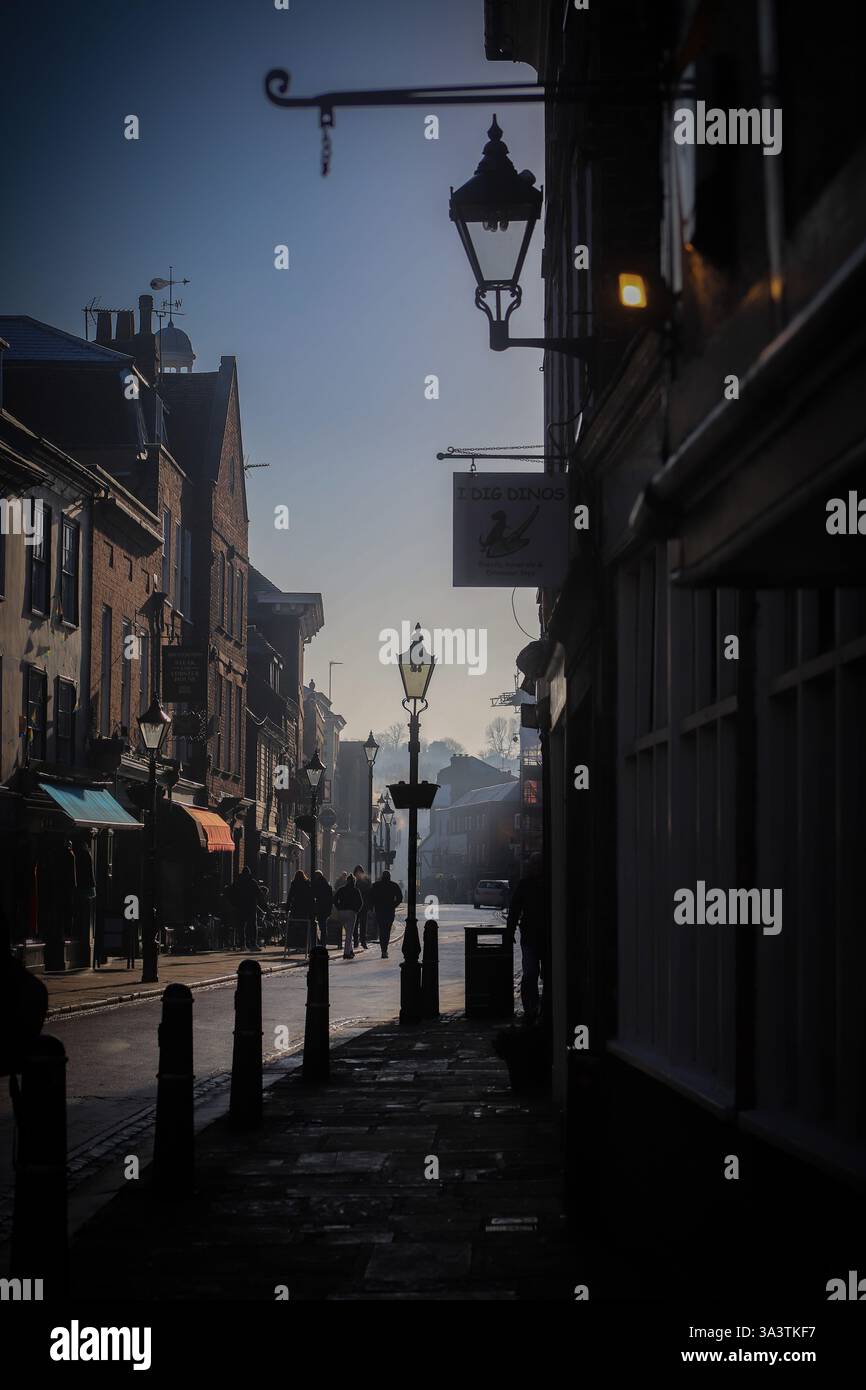Frosty morning view along Dickensian Rochester high street in Medway ...