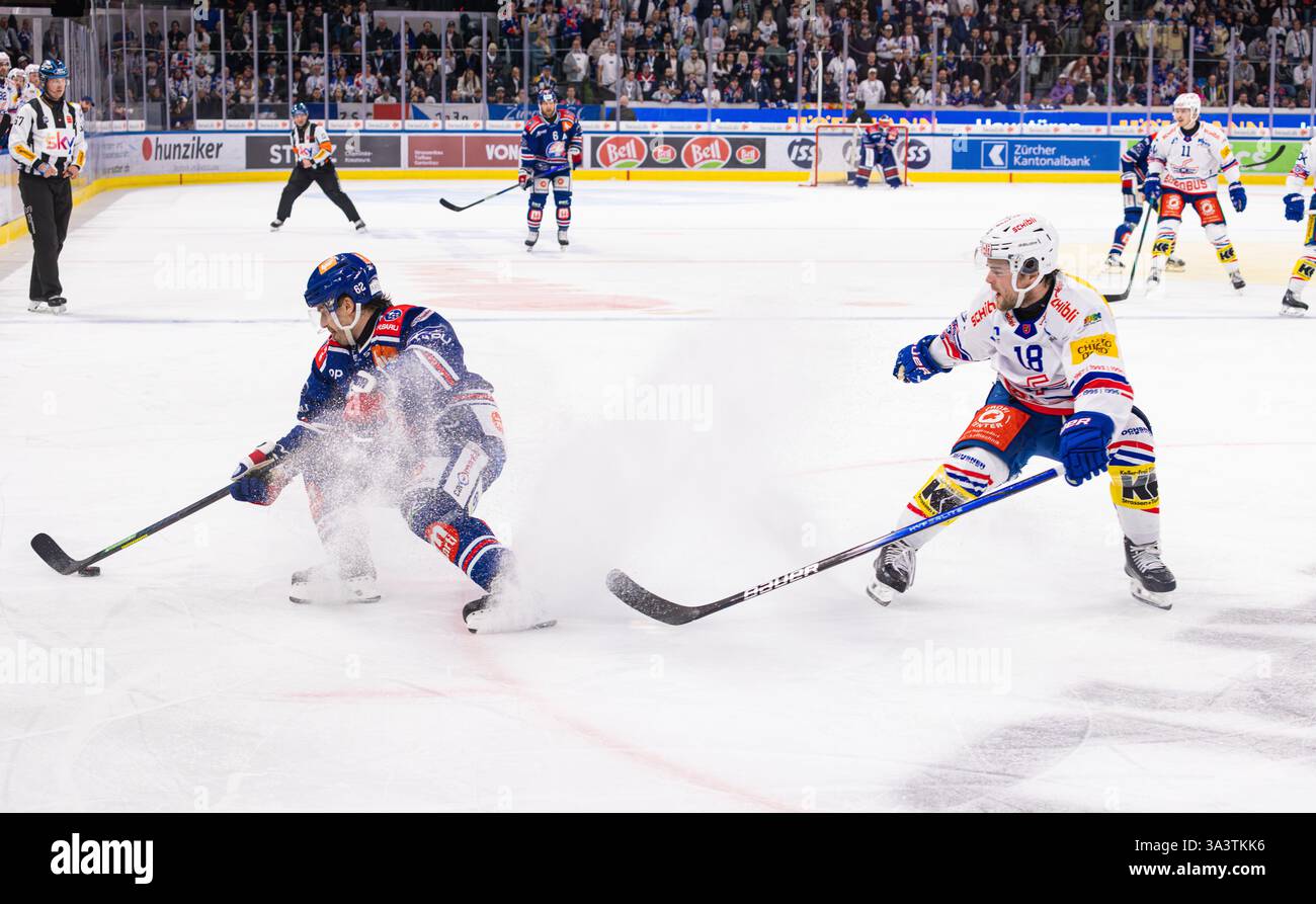Zurich, Switzerland, 17th Mar 2025: #62 Denis Malgin (ZSC Lions) brakes ...