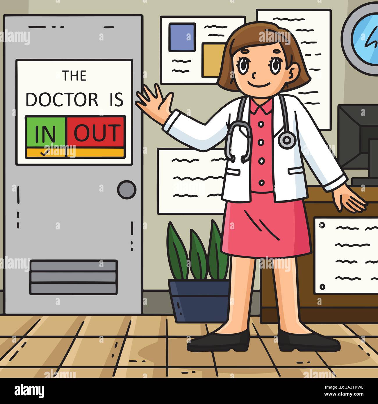 Doctor Is In Colored Cartoon Illustration Stock Vector Image & Art - Alamy