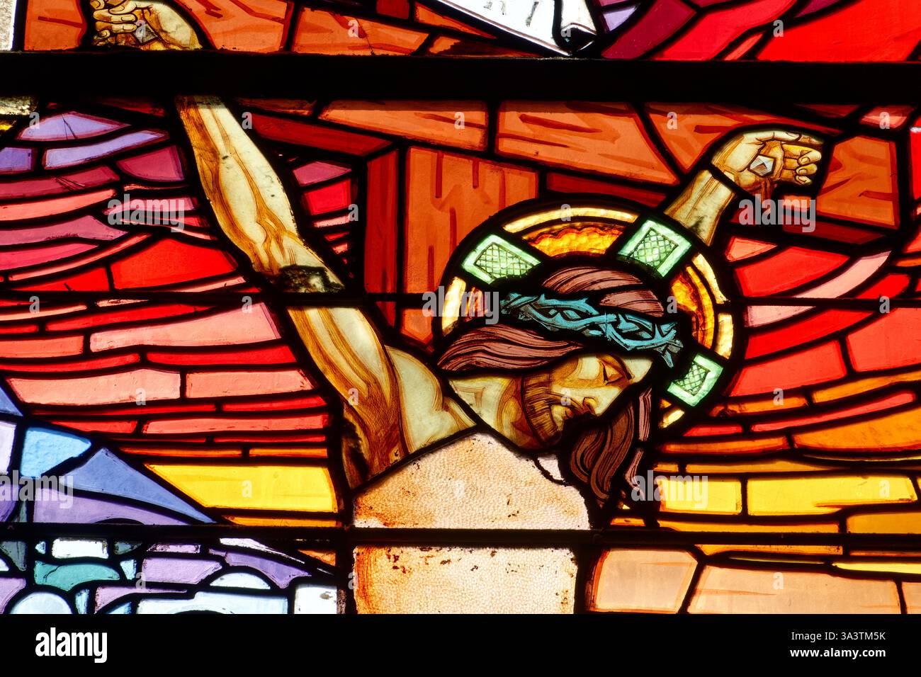 Paris, FRANCE - 08–01-2024: Stained glass of Face of Jesus Christ ...