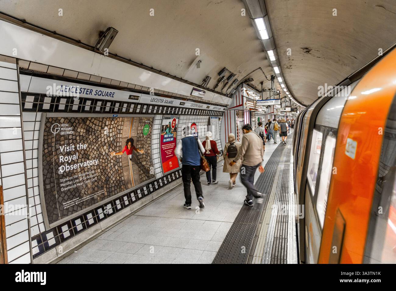 London, UK- September 19, 2024: Leicester Square Tube underground train ...