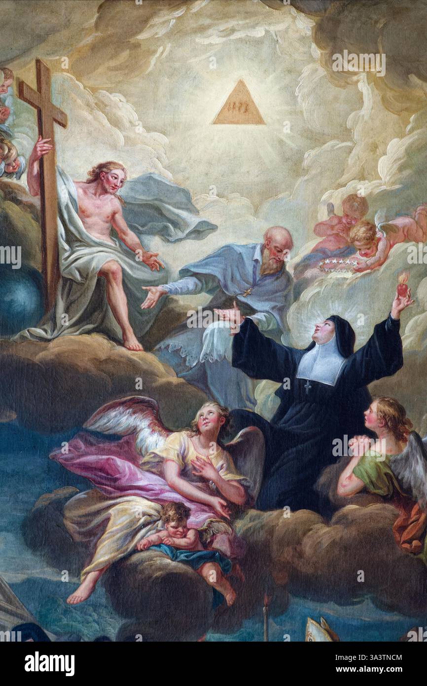 Annecy, FRANCE - 08–08-2024: Painting of apotheosis of St. Jane Frances ...