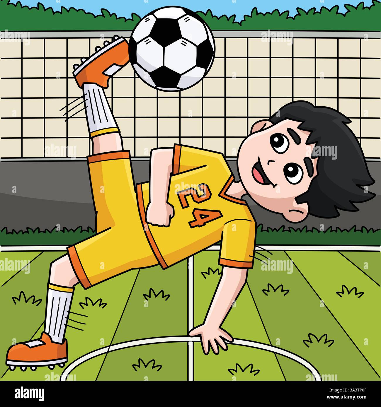 Male Soccer Player Bicycle Kick Colored Cartoon Stock Vector Image ...