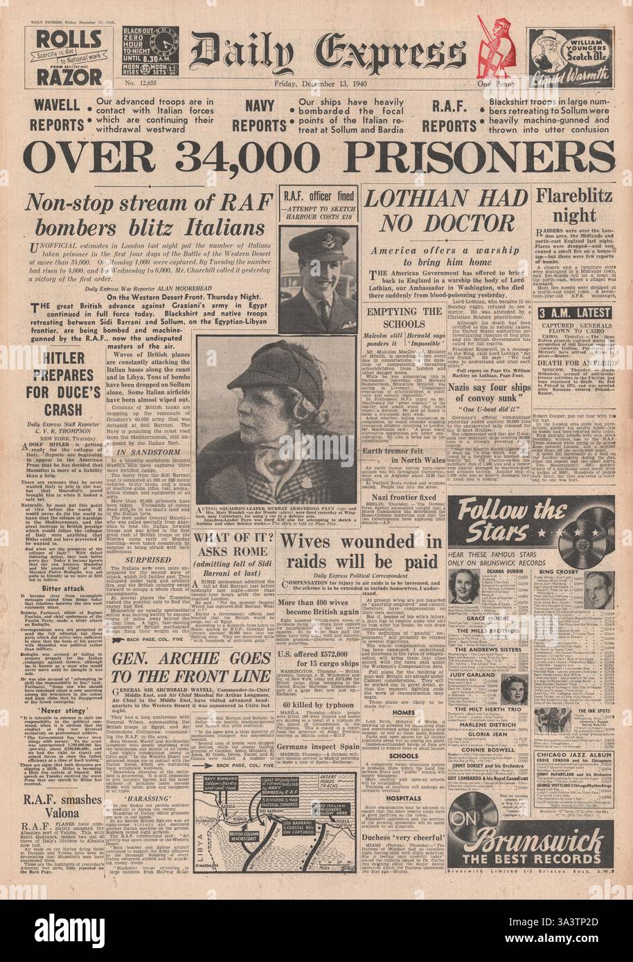 1940 front page Daily Express British Army offensive against Italian ...
