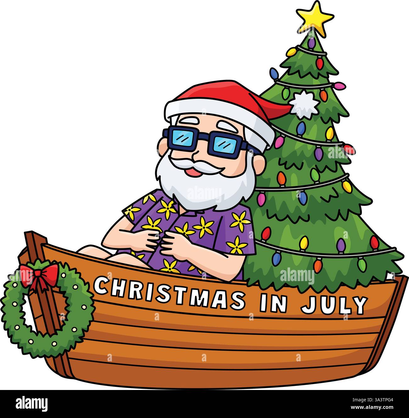 Christmas in July Santa on Boat Cartoon Clipart Stock Vector Image ...