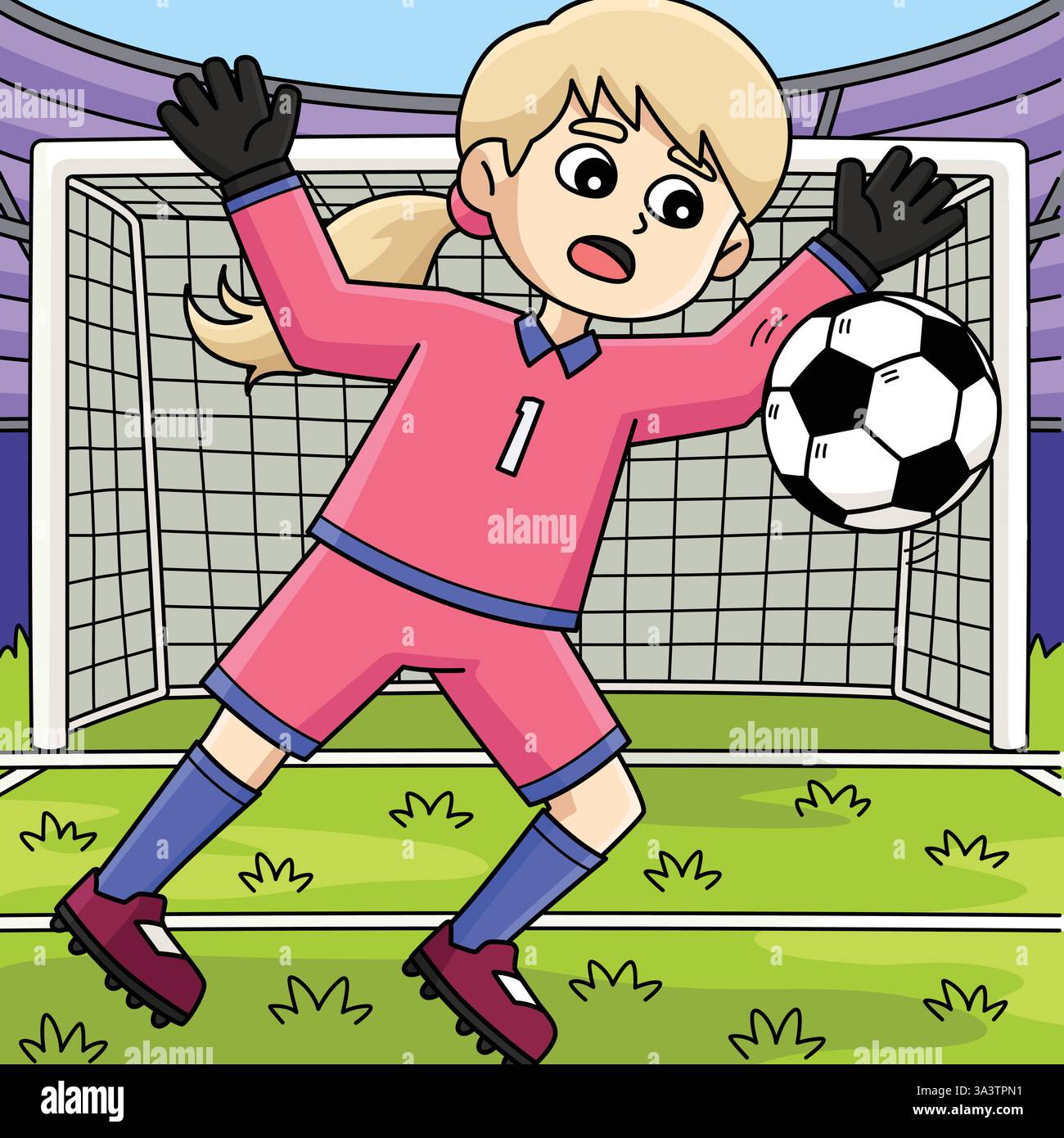 Female Soccer Player Goalkeeper Colored Cartoon Stock Vector Image ...