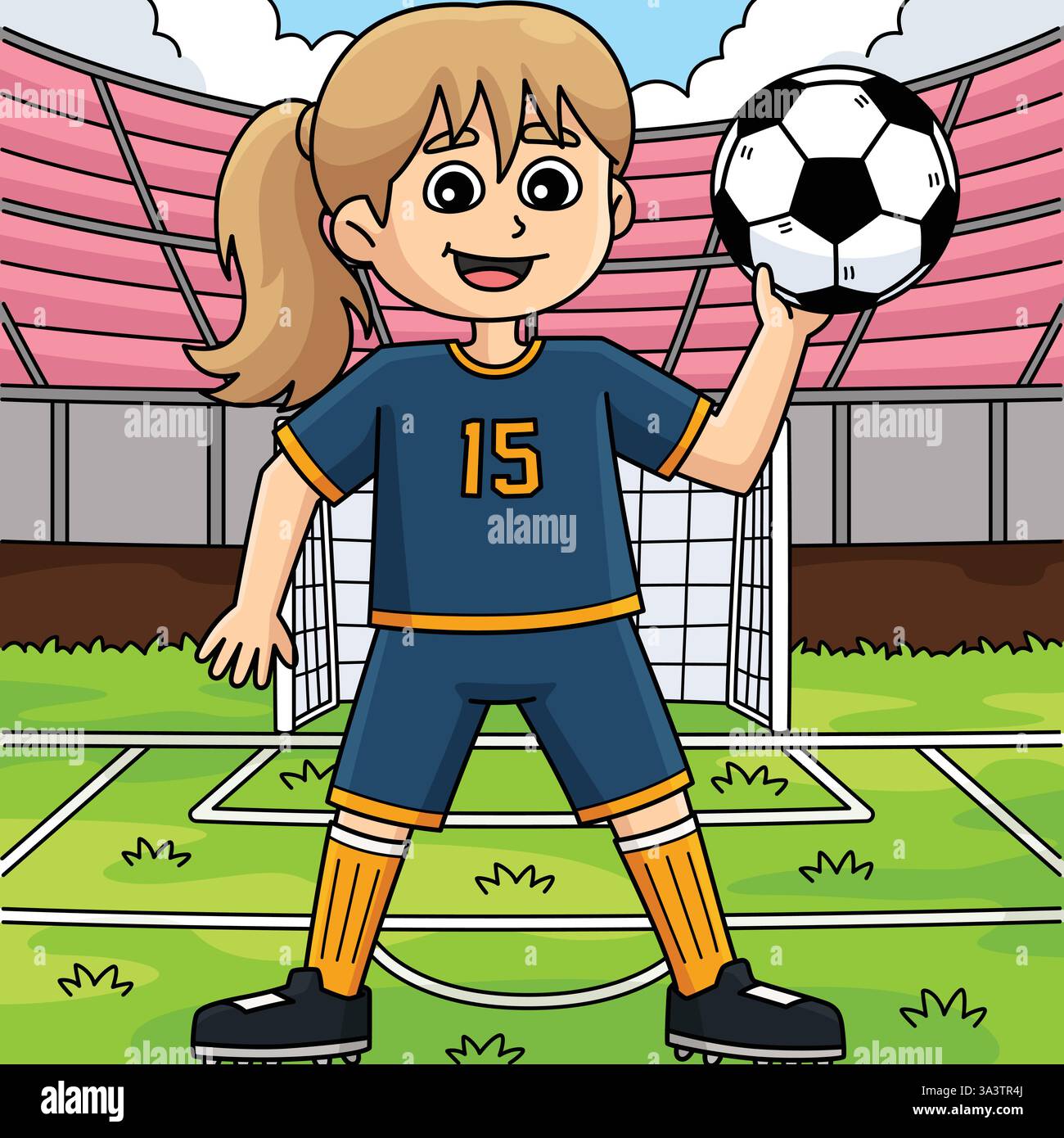 Female Soccer Player Colored Cartoon Illustration Stock Vector Image ...