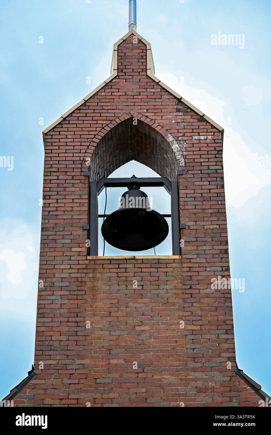 Small town church brick building bell tower Stock Photo - Alamy
