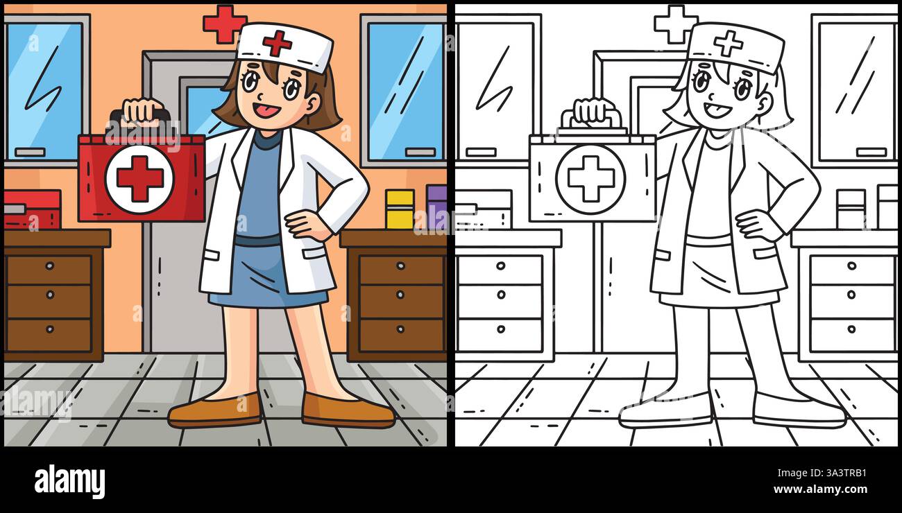 Female Doctor with First Aid Kit Illustration Stock Vector Image & Art ...