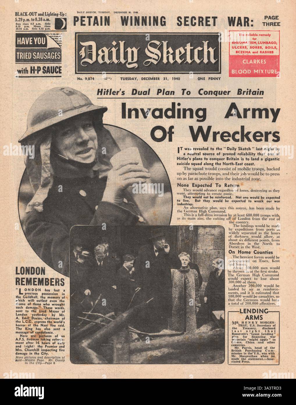 1940 daily sketch german invasion of britain plan hi-res stock ...