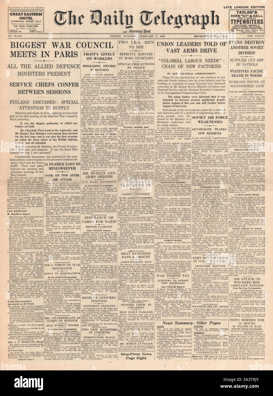 Daily telegraph world war two hi-res stock photography and images - Alamy