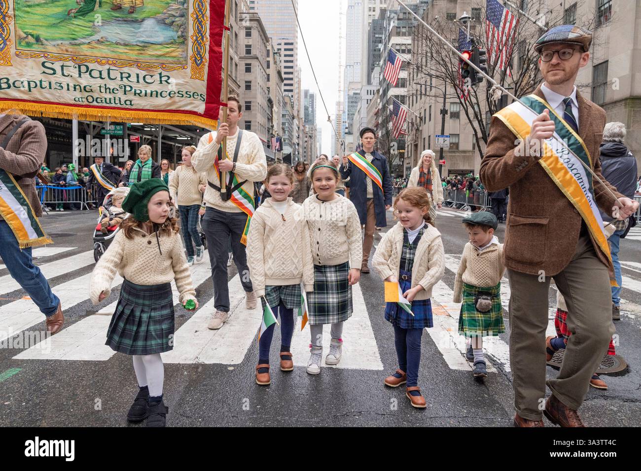 New York, NY, March 17, 2025: People wearing traditional Irish Aran ...