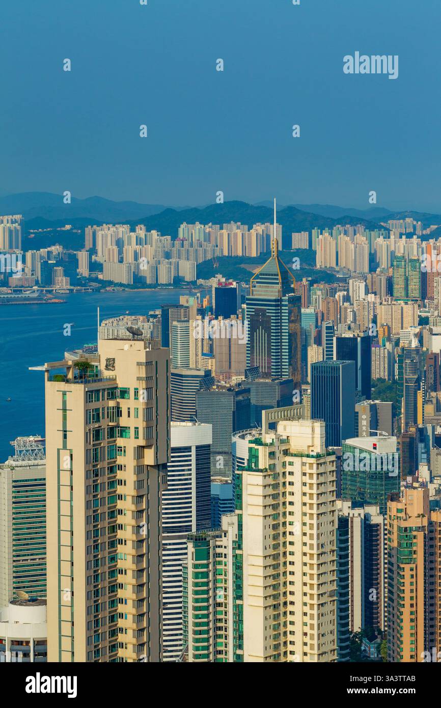 Hong Kong Island including Central Plaza (foreground) and East Kowloon ...