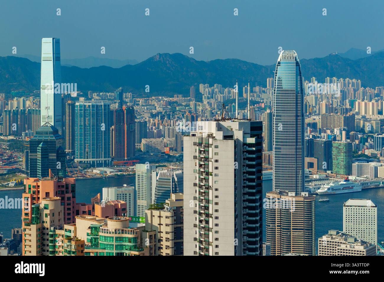 Hong Kong Island and Kowloon Island in China seen from Victoria Peak ...
