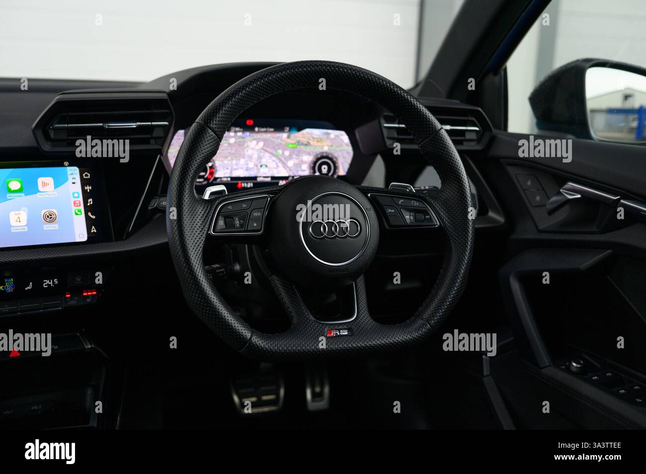 Audi Steering Wheel with High-Tech Virtual Cockpit Display Stock Photo ...