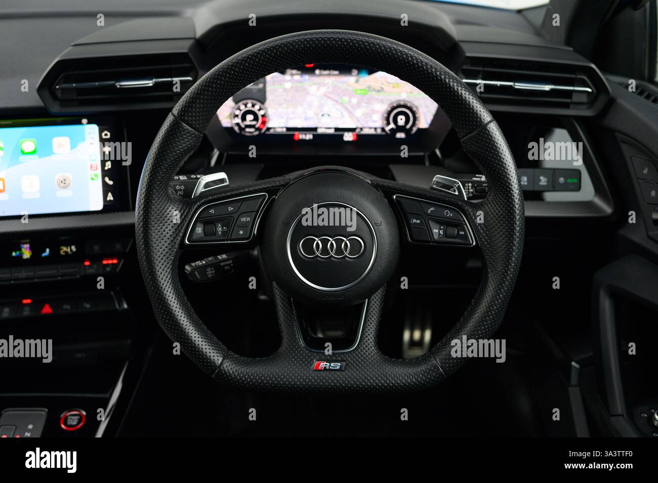 Audi Steering Wheel with High-Tech Virtual Cockpit Display Stock Photo ...