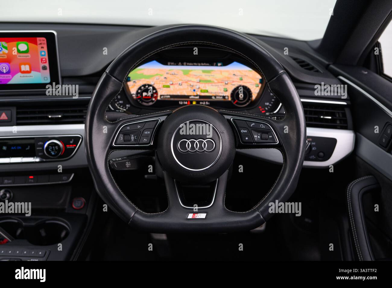 Audi Steering Wheel with High-Tech Virtual Cockpit Display Stock Photo ...