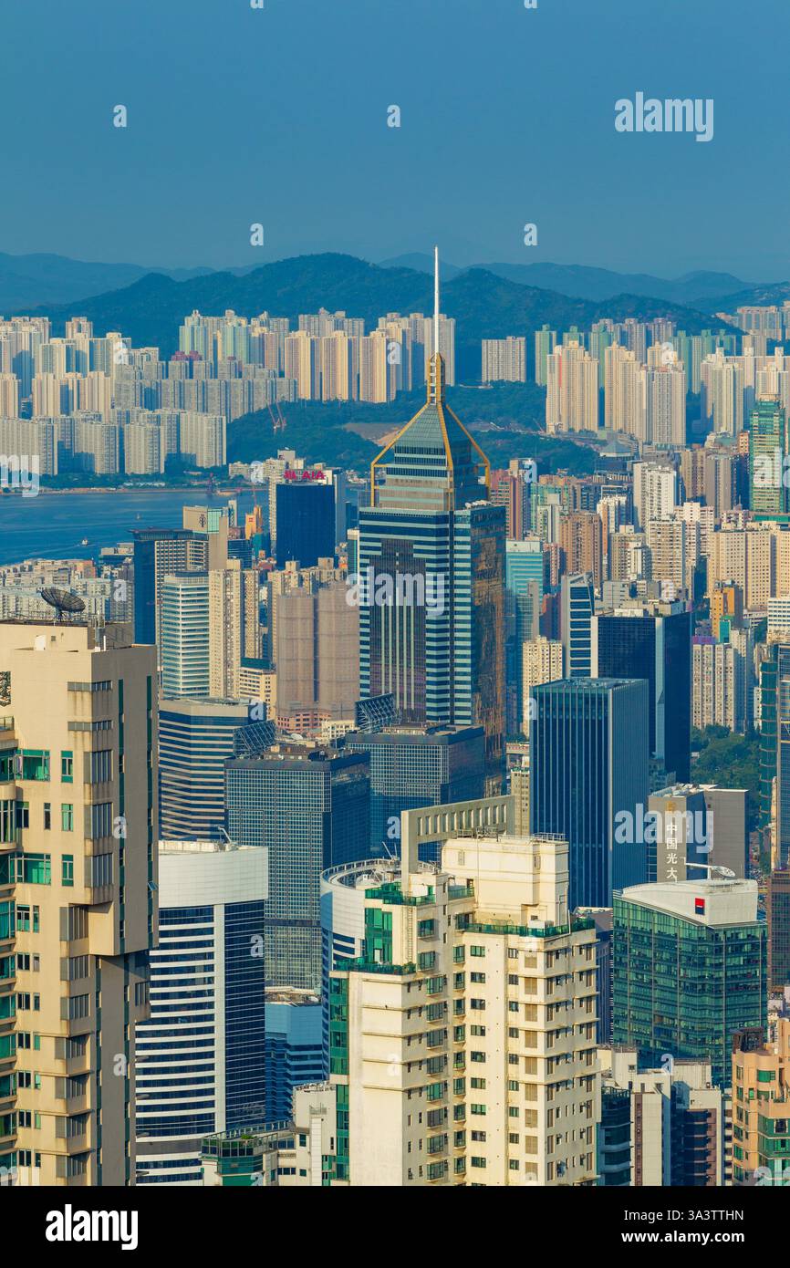 Hong Kong Island including Central Plaza (foreground) and East Kowloon ...