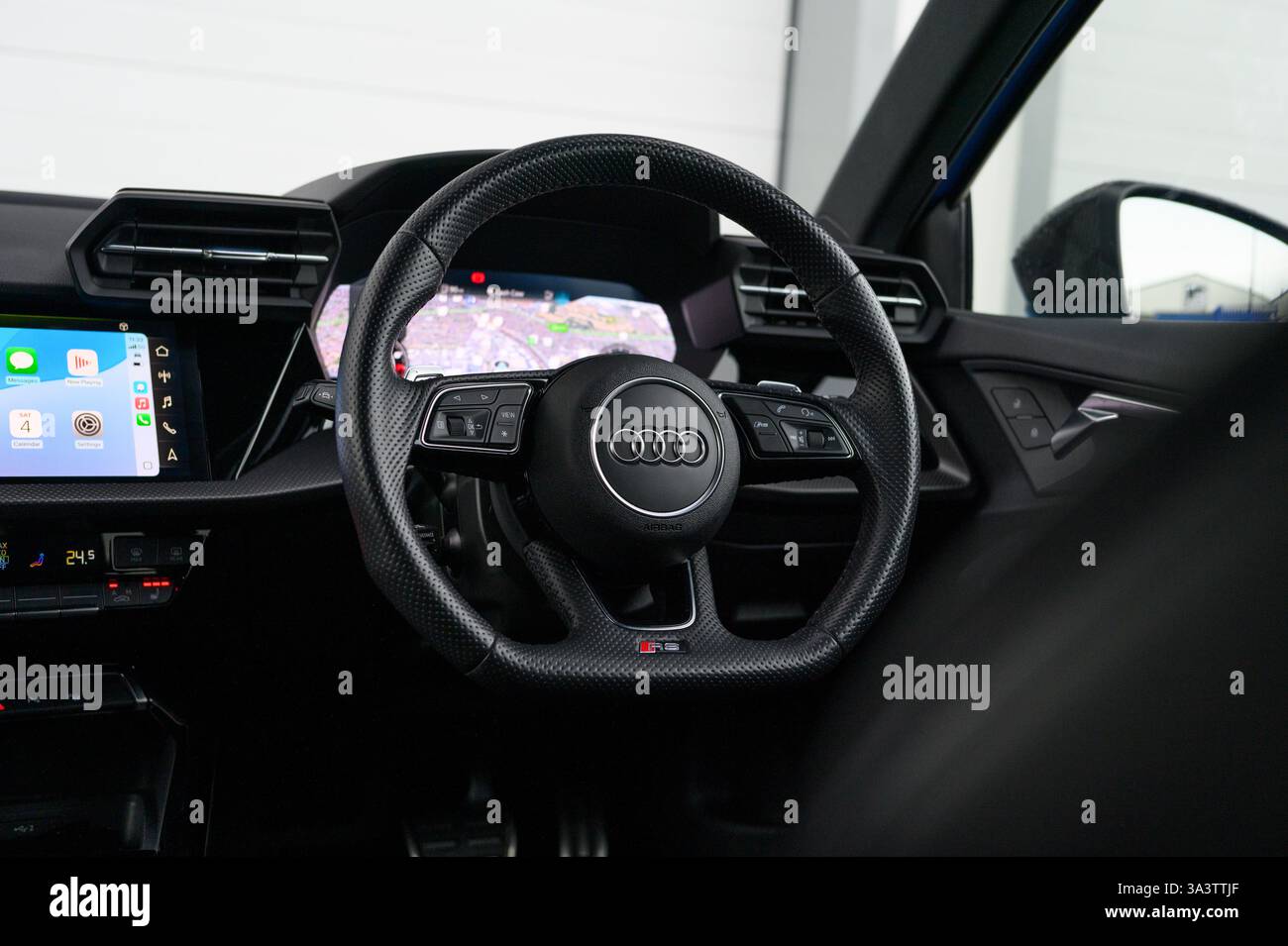 Audi Steering Wheel with High-Tech Virtual Cockpit Display Stock Photo ...
