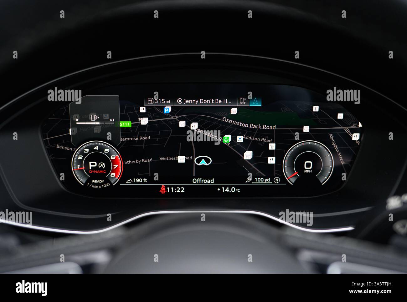Smart Car Virtual Cockpit Displaying Speed, Maps, and Music Stock Photo ...