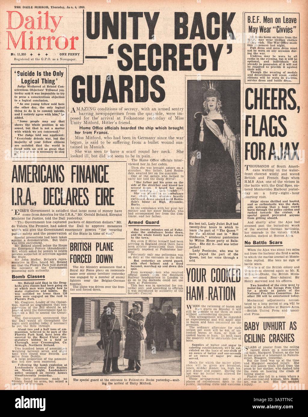 1940 daily mirror unity mitford returns under guard from germany hi-res ...