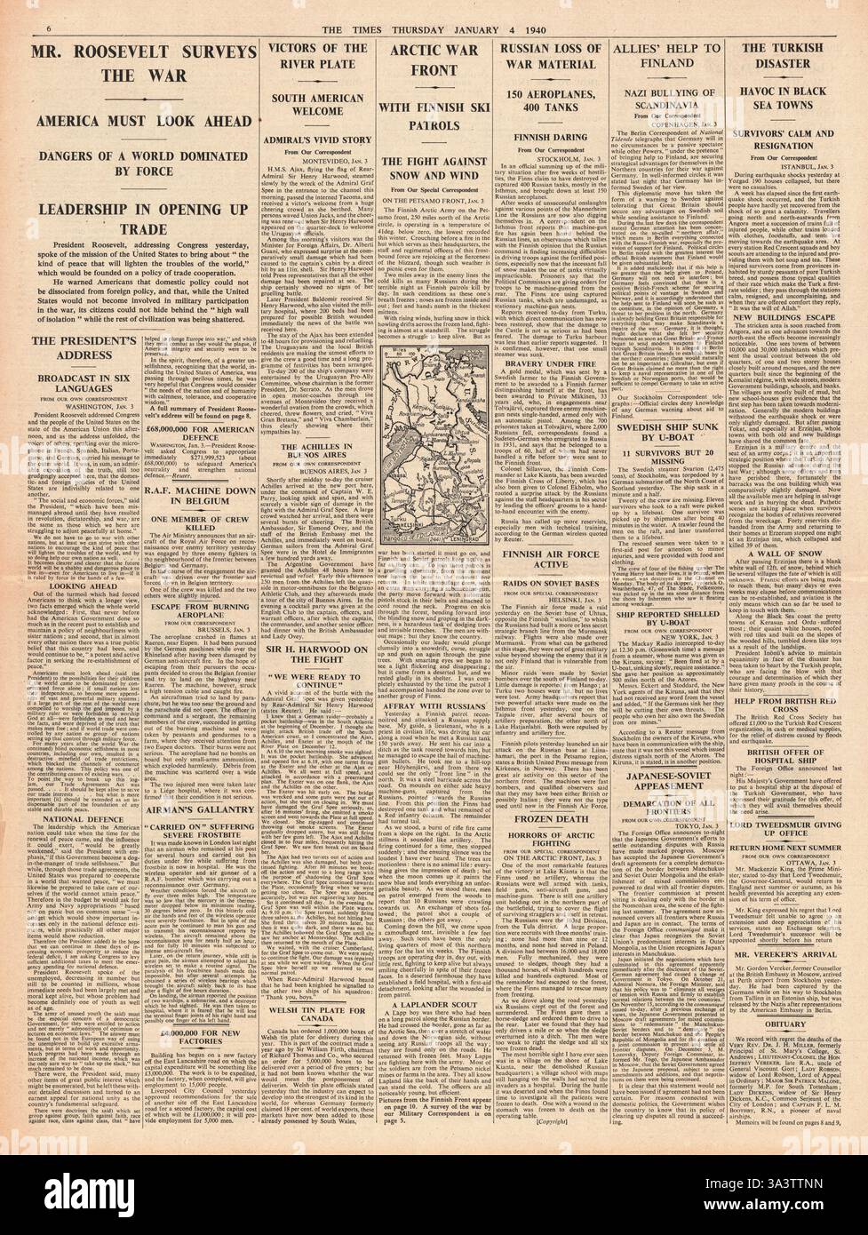 1940 the times president roosevelt war policy speech to congress hi-res ...