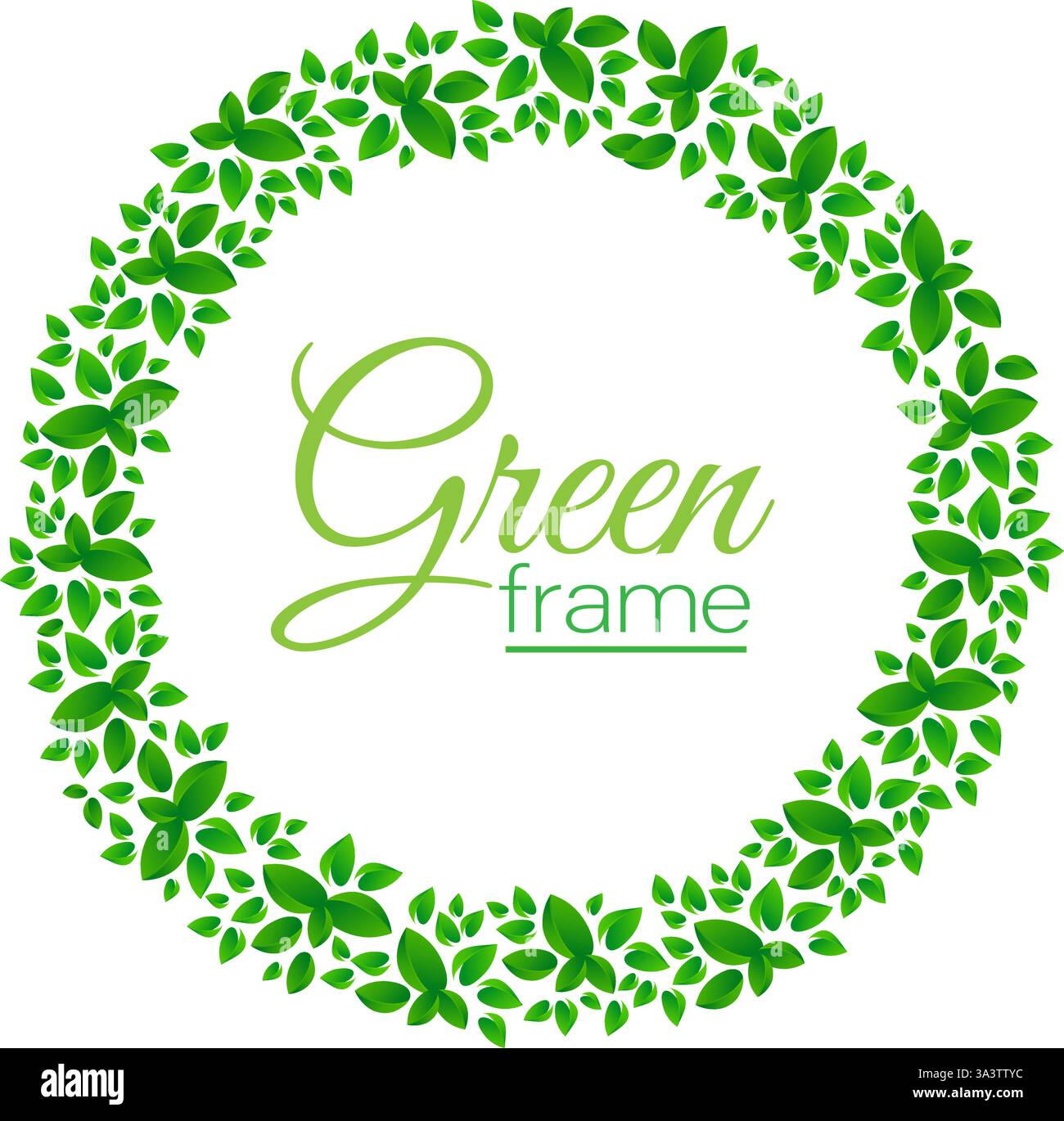 Round frame with green leaves. Green leaves circle frame. Background ...
