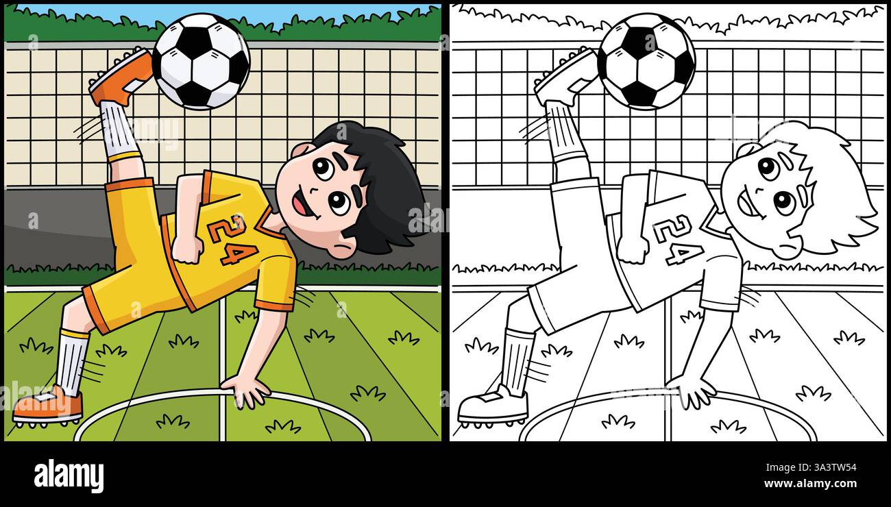 Male Soccer Player Bicycle Kick Illustration Stock Vector Image & Art ...